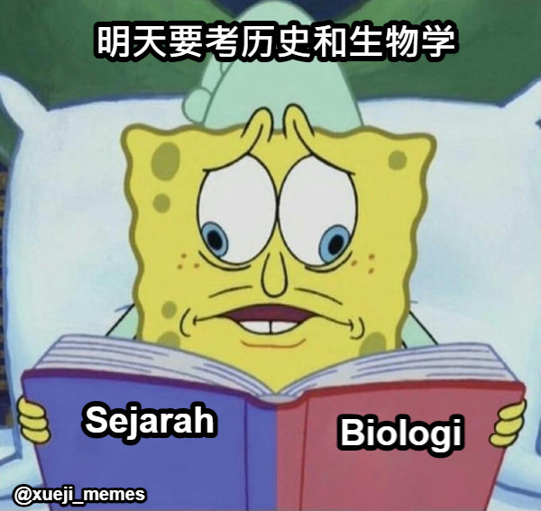 明天要考历史和生物学 Sejarah Biologi @xueji_memes
