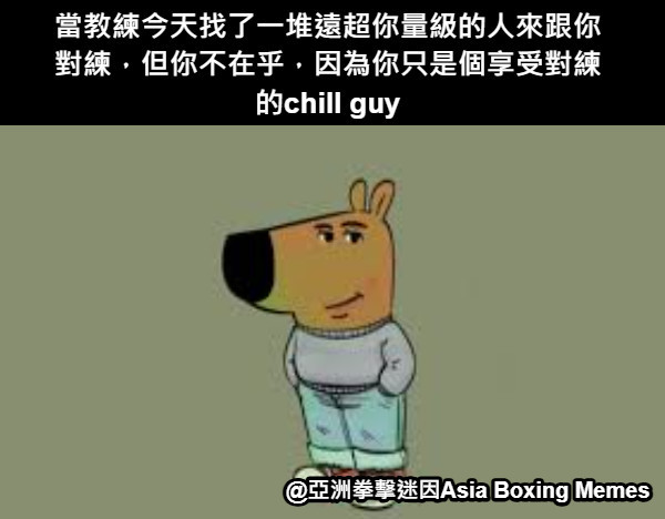 當教練今天找了一堆遠超你量級的人來跟你對練，但你不在乎，因為你只是個享受對練的chill guy